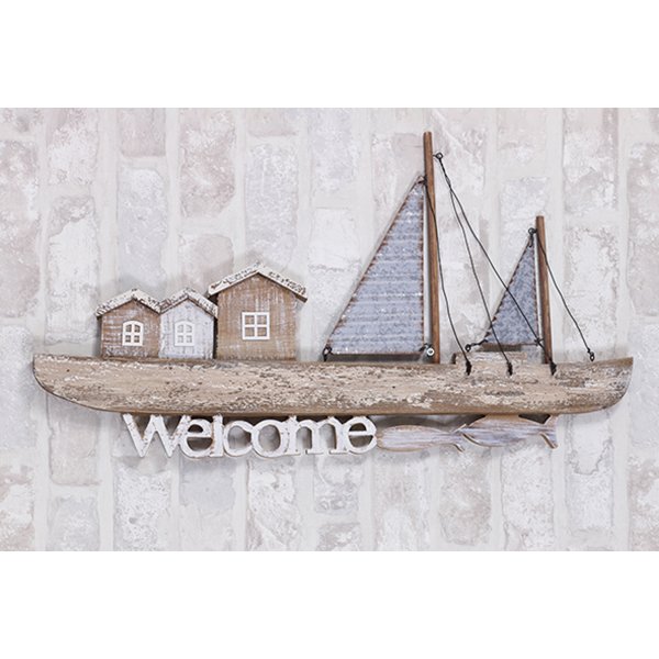 Boot Welcome 59 cm aus Holz zum Hängen als Maritime Deko - Wand Deko ...