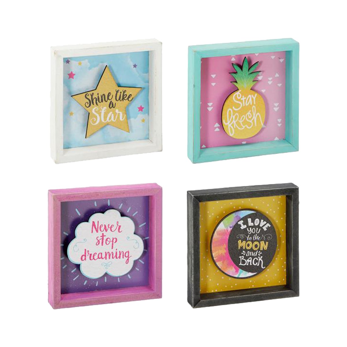 Wandbild Holzbild 3D mit coolem Spruch (4er Set) - Bild, Wand Deko, S ...