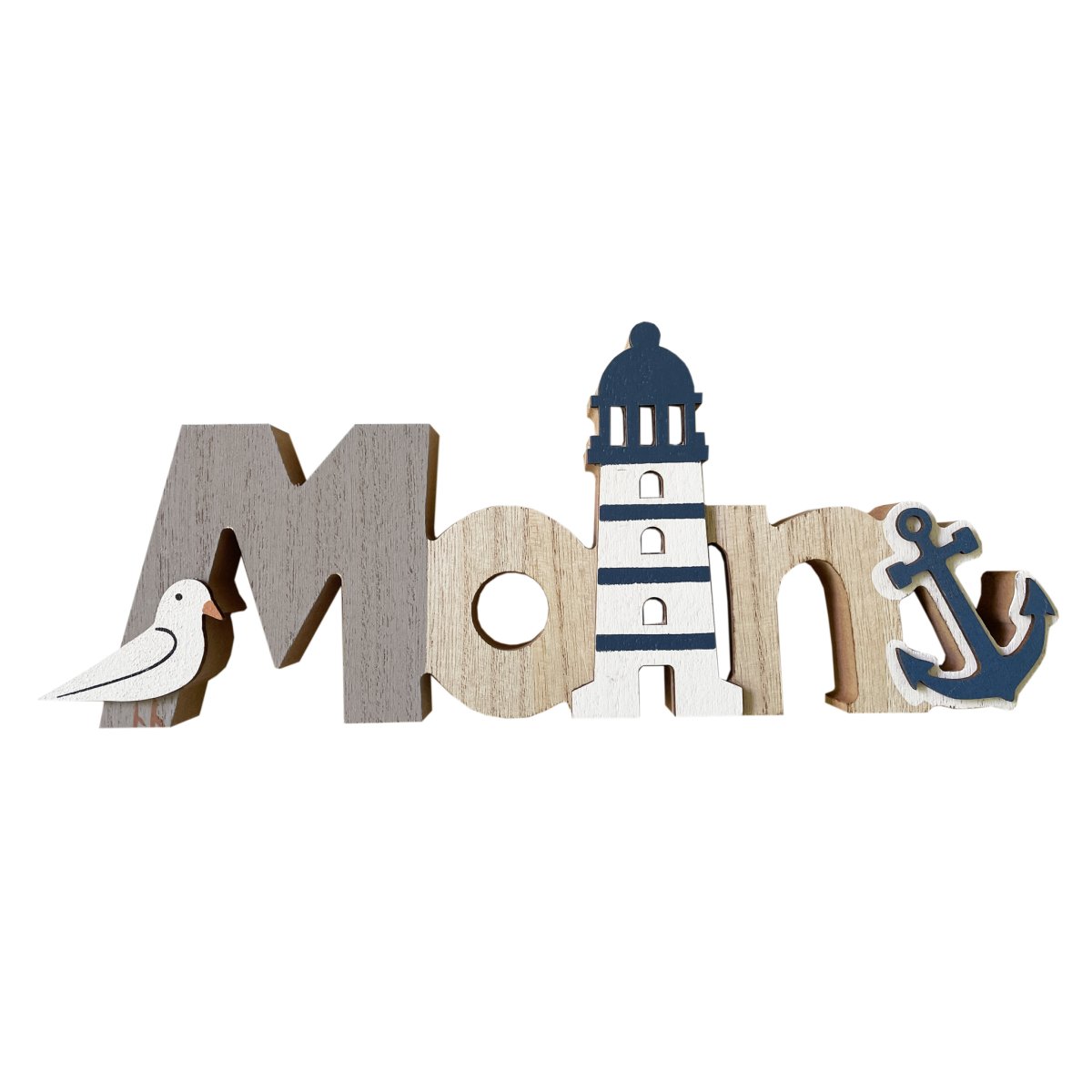 Schriftzug Moin mit Anker 30 cm - Maritim Deko, Möwe, Leuchtturm, Hol ...