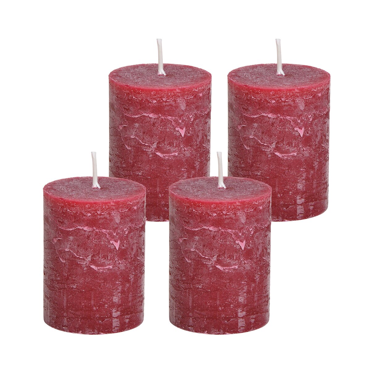 Stumpenkerze, durchgefärbt Bordeaux Rot (4er Set) 9 x 6,8 cm - Kerze ...