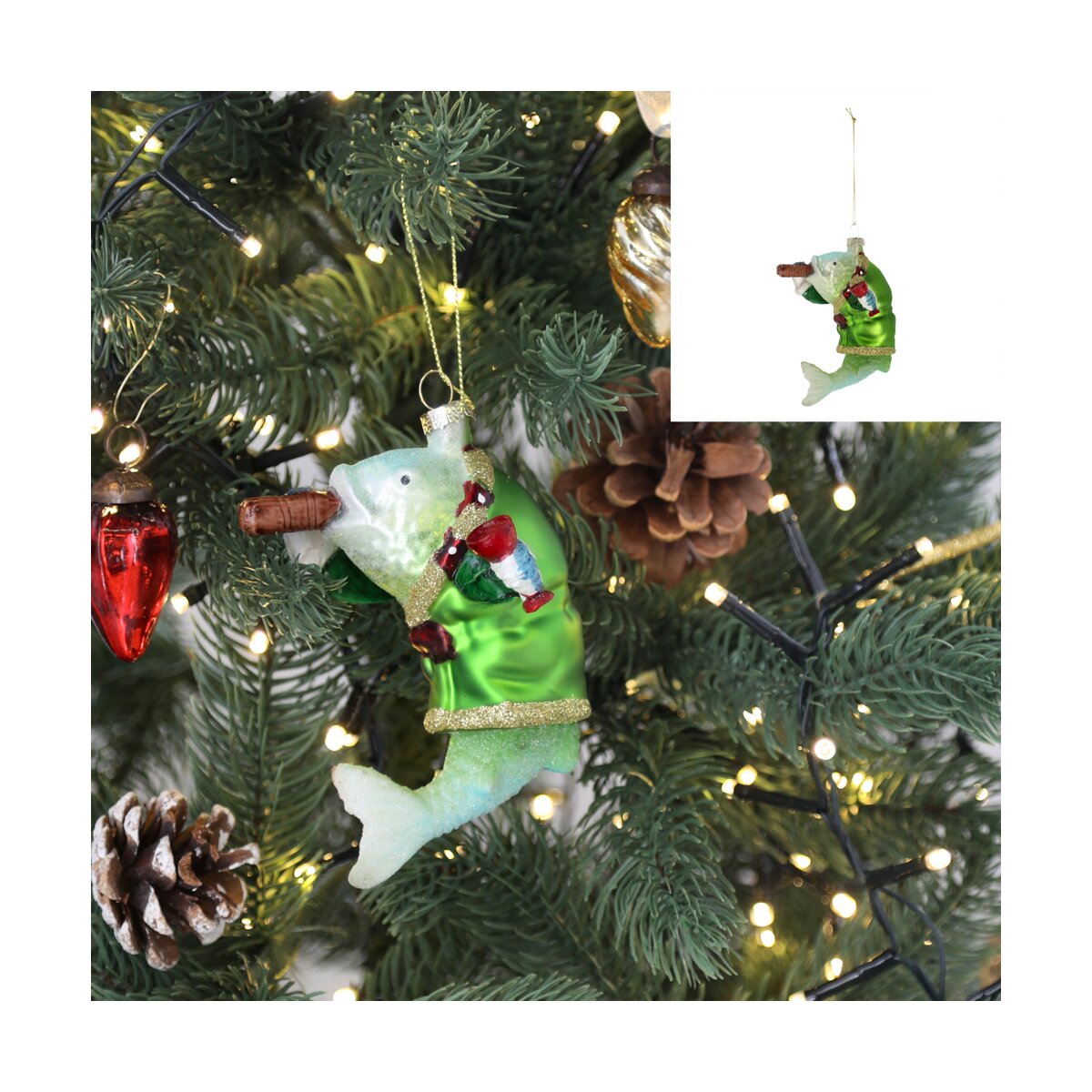 Baumschmuck Fisch mit Zigarre - Hänger Tiere, Baumkugel, Weihnachtsde ...