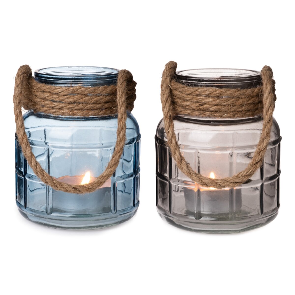 Laterne Windlicht Maritim (2er Set) grau & blau mit Jute-Henkel - Ker ...